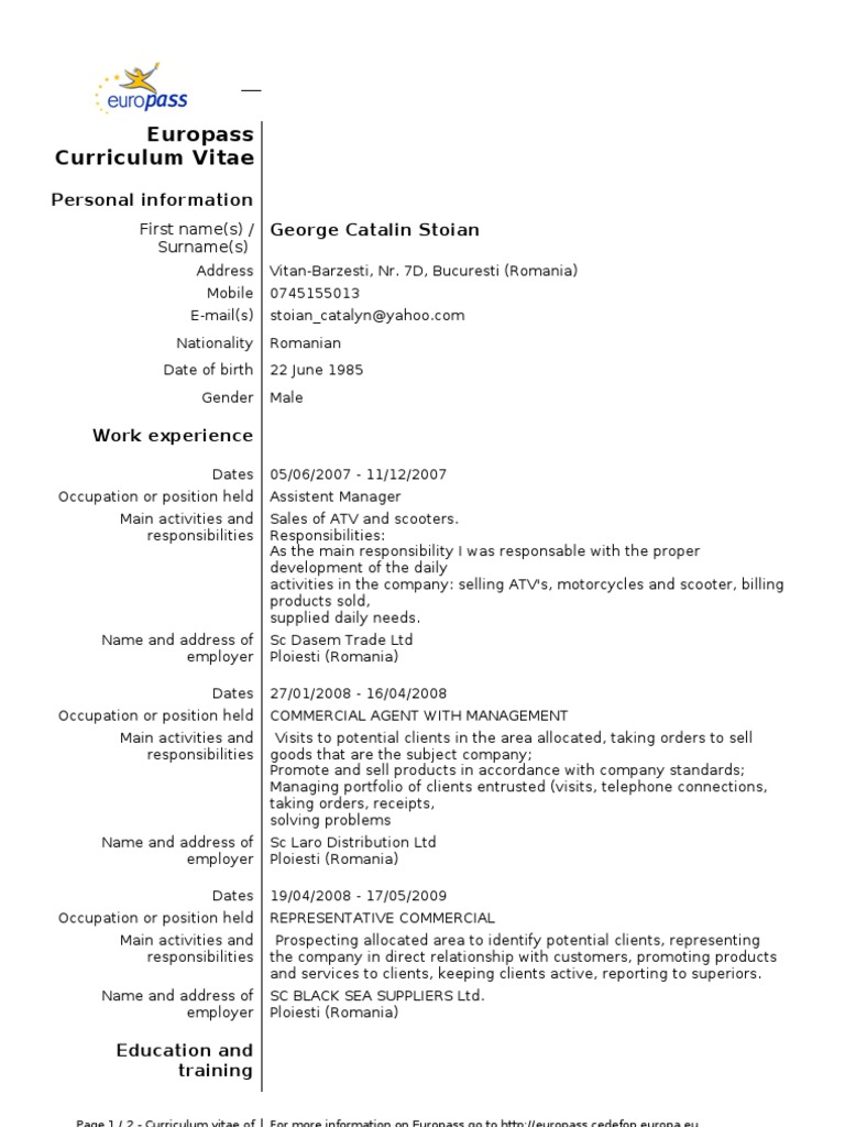 Europass CV 110824 Stoian | PDF | User (Computing) | Computing