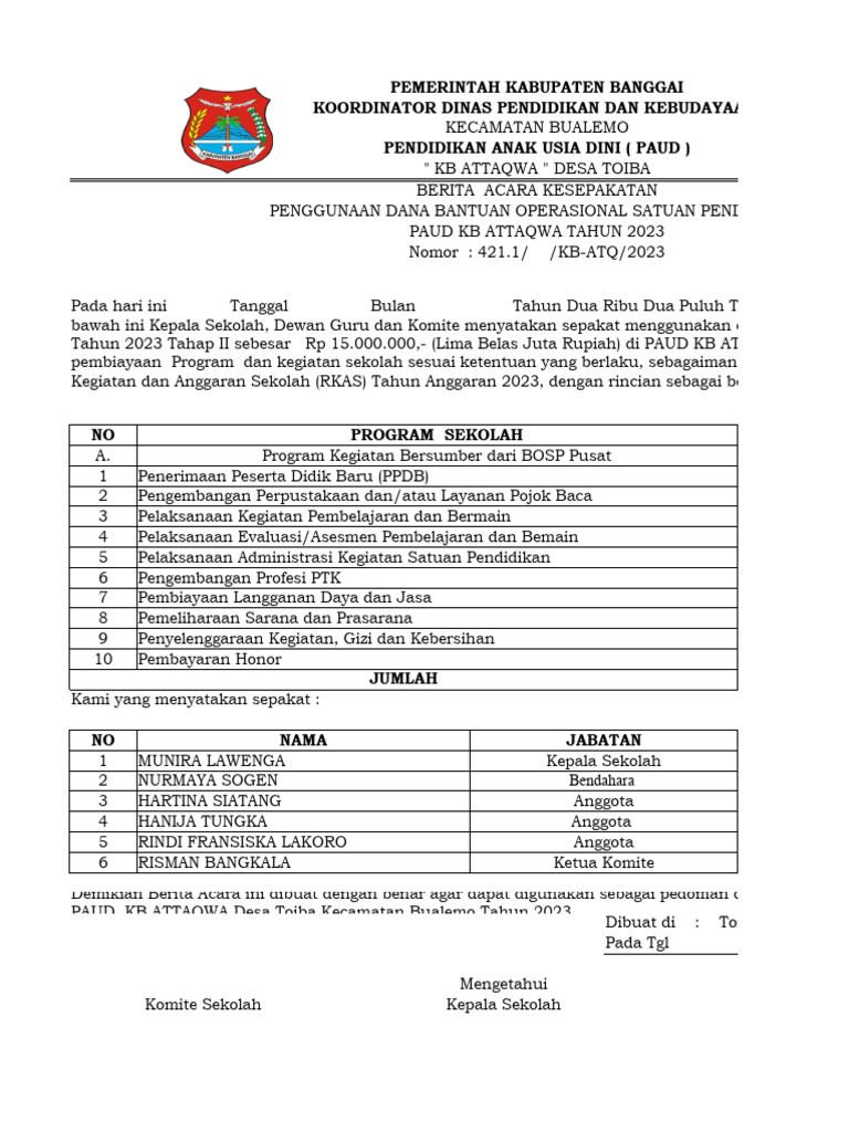Berita Acara Bop Tahap II 2023 | PDF