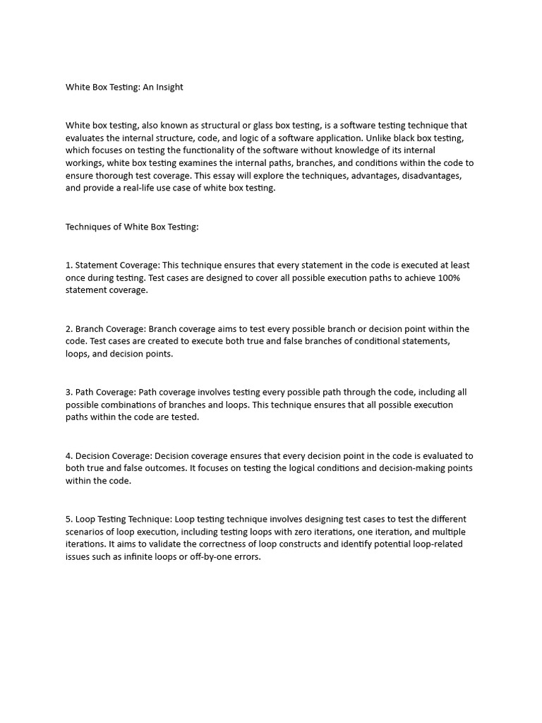 White Box Testing Pdf Control Flow Reliability Engineering