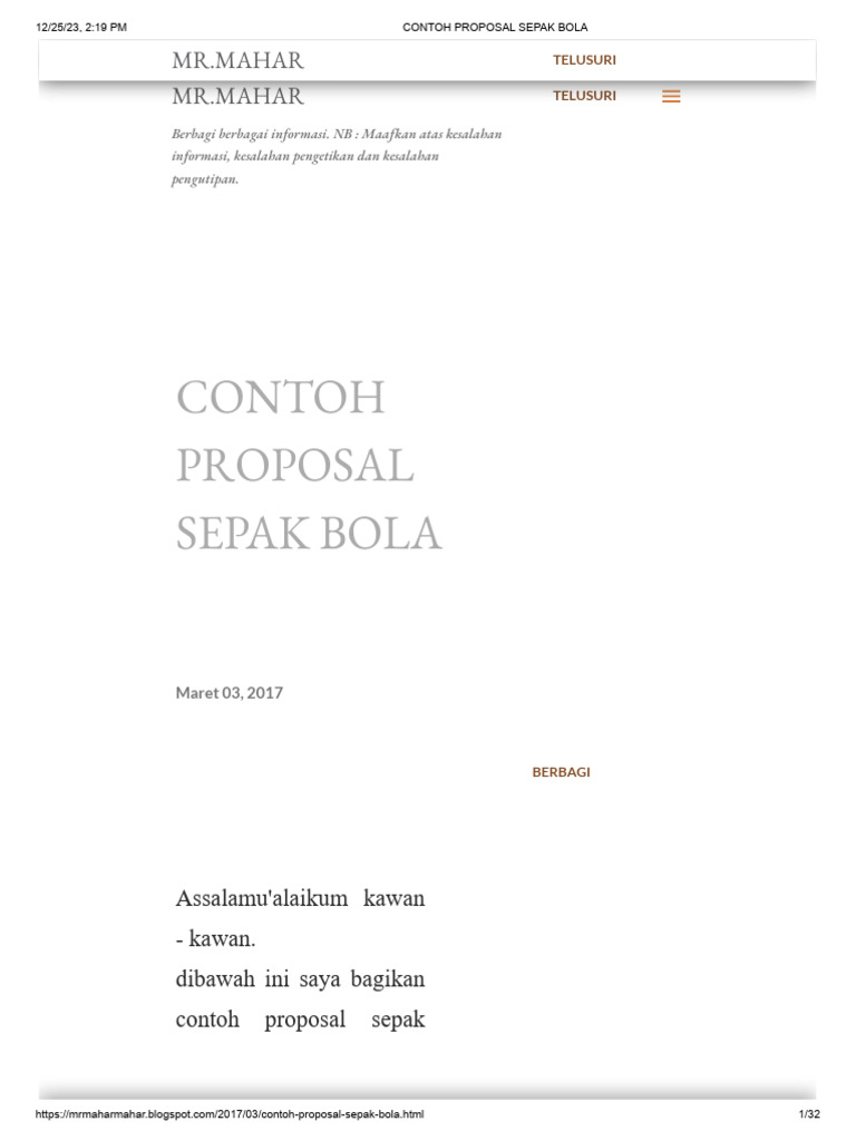 Contoh Proposal Sepak Bola | PDF