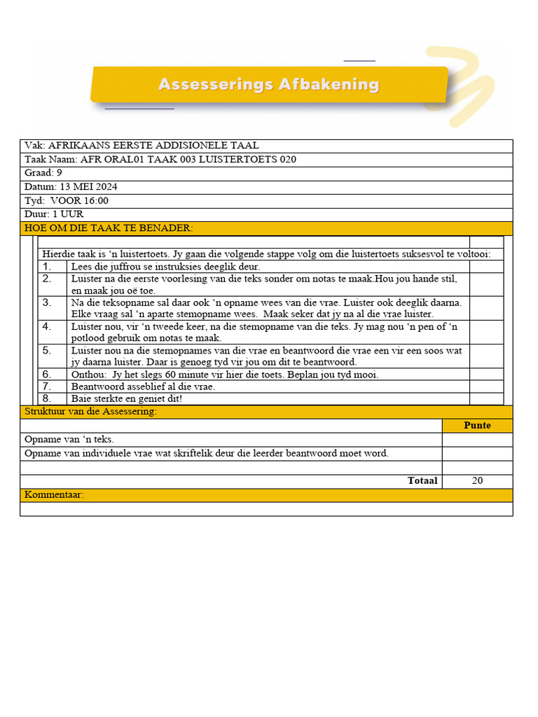 Assesserings Afbakening Taak003 2024 | PDF
