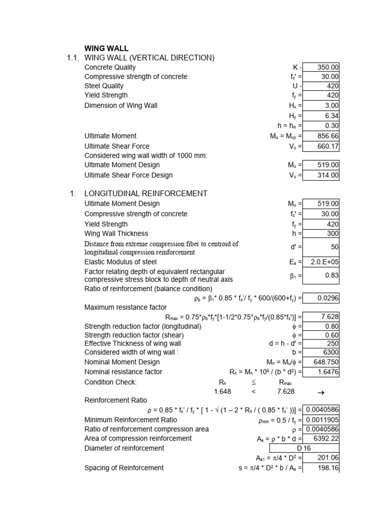 Wing Wall Tes | PDF | Strength Of Materials | Mechanical Engineering
