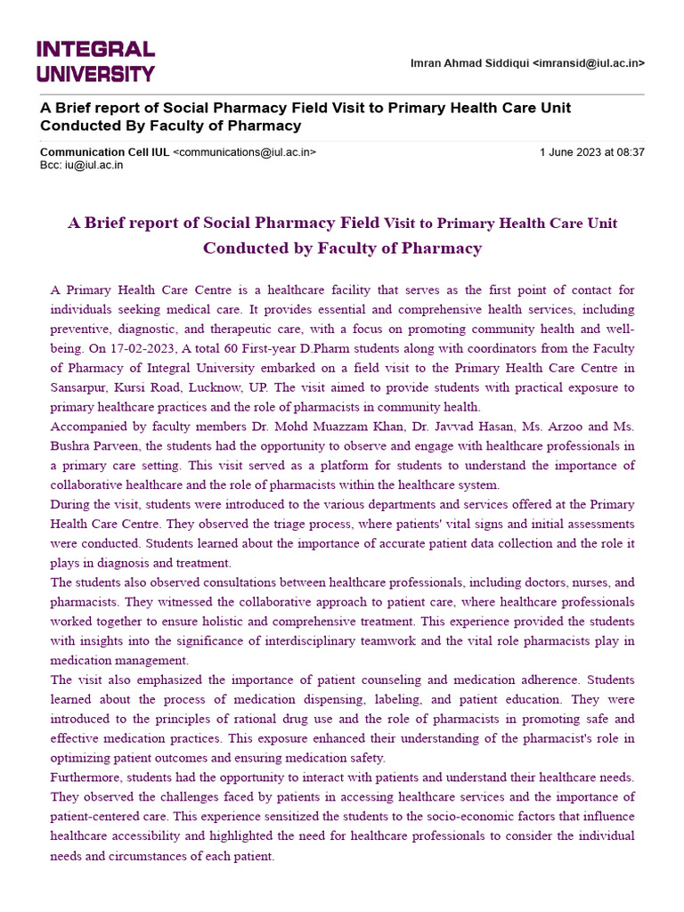 20230614112347732report of Social Pharmacy Field Visit To Primary ...