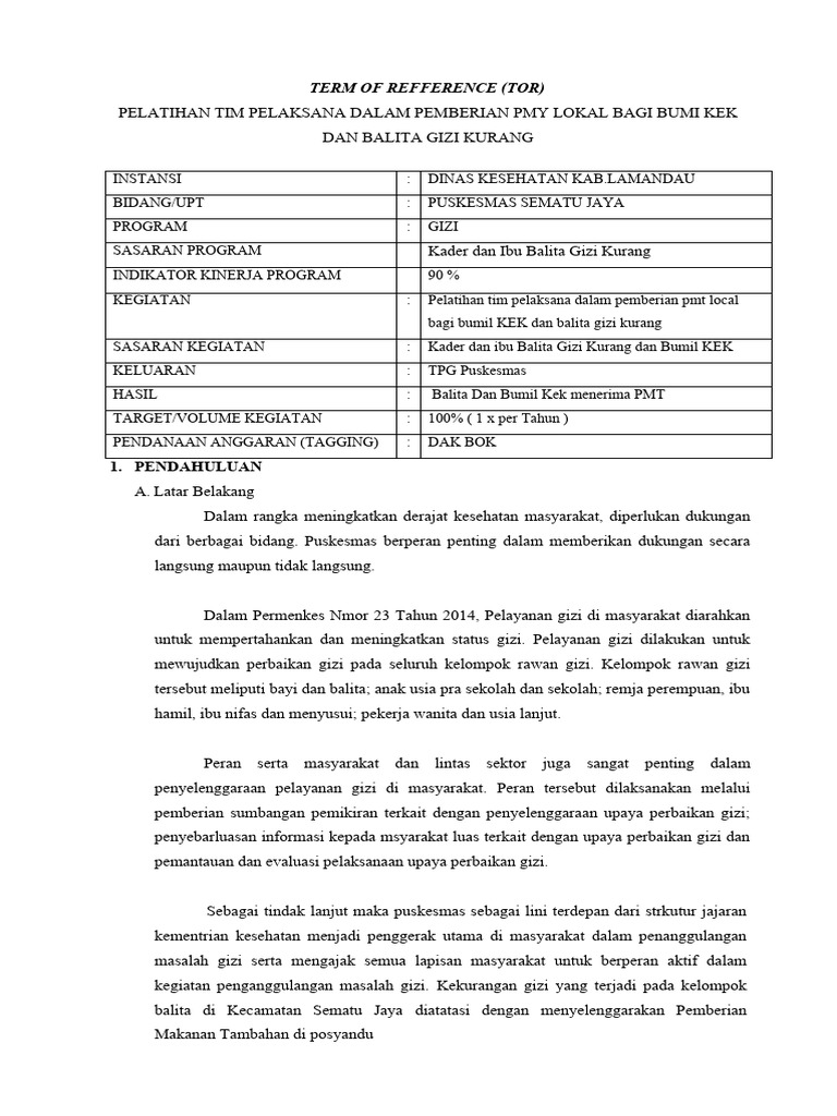 Pelatihan Tim Pelaksana PMT | PDF
