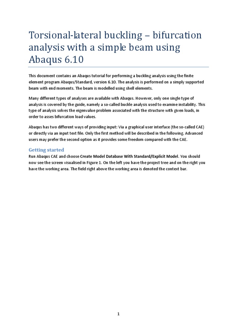 Torsional-Lateral Buckling - Bifurcation Analysis With A Simple Beam ...
