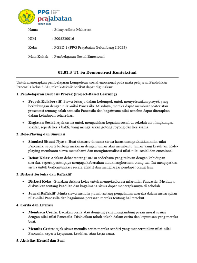 02.01.3-T1-5a Demonstrasi Kontekstual - Silmy Adhita Maharani - 2005230016 | PDF | Karier ...