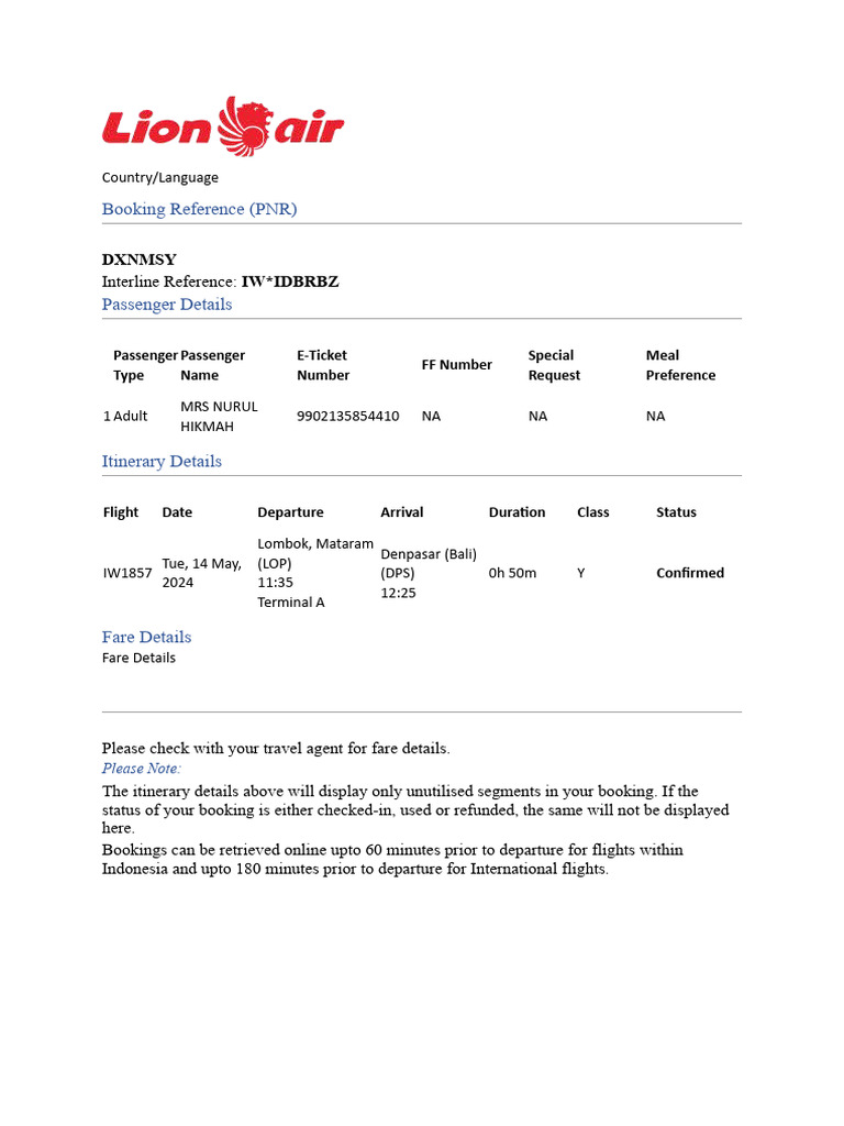Booking Reference (PNR) : Dxnmsy | PDF