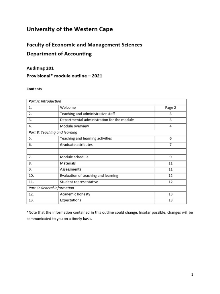 Module Outline 09022022 | PDF | Audit | Learning