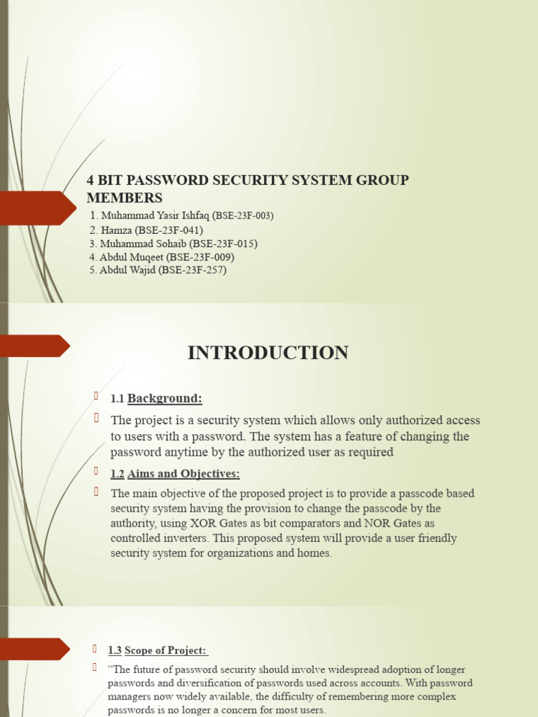 4 BIT PASSWORD SECURITY SYSTEM GROUP MEMBERS | Download Free PDF ...