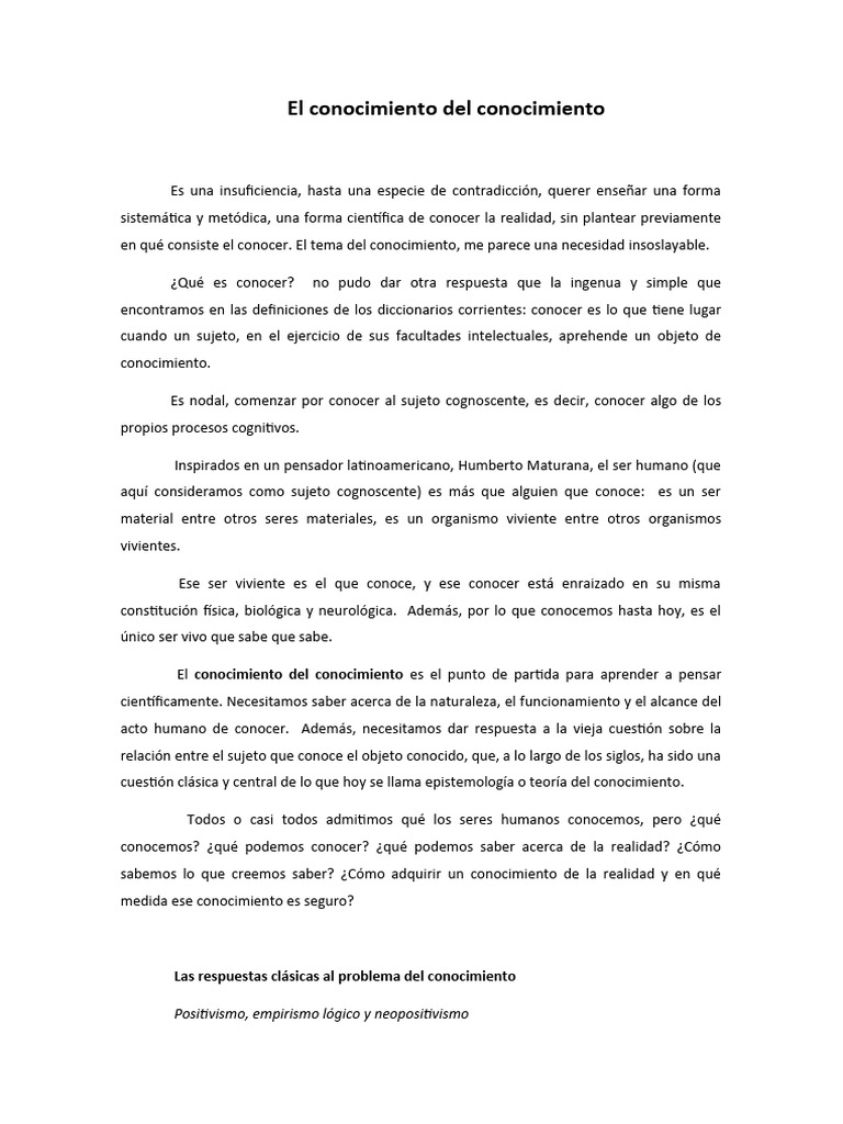 10 - El Conocimiento Del Conocimiento | PDF | Realidad | Conocimiento