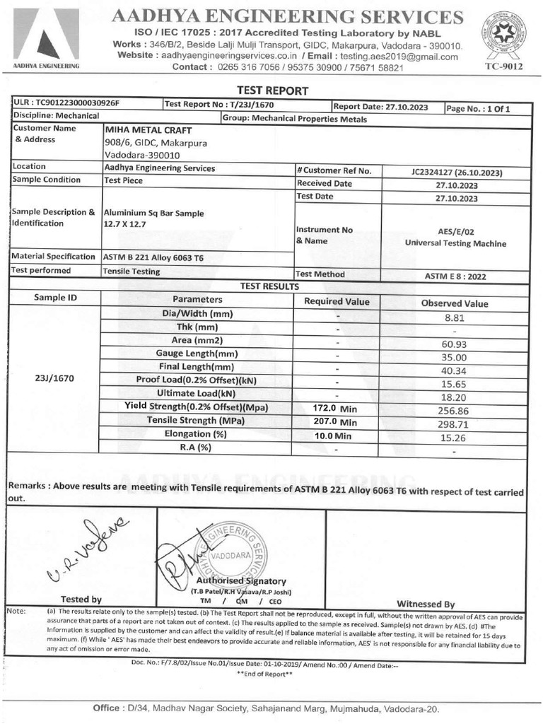 DIP Rod Physical Test Report | PDF