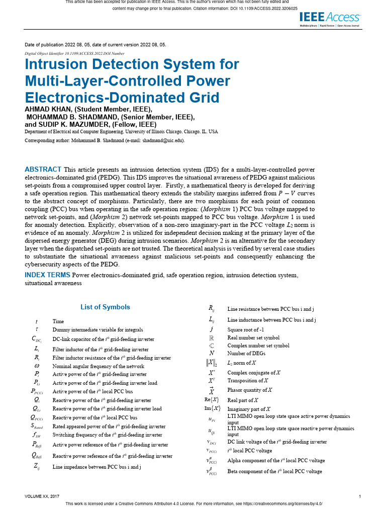 Intrusion Detection System For Multi Layer Controlled Power Electronics