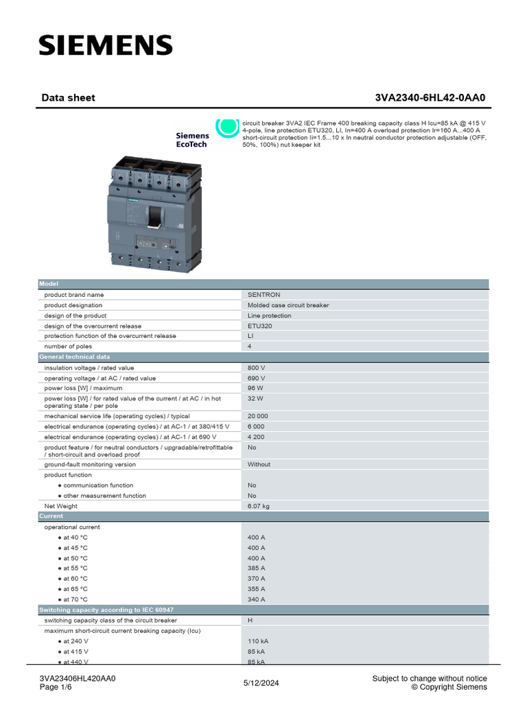 3VA23406HL420AA0 Datasheet en | PDF | Power (Physics) | Electromagnetism