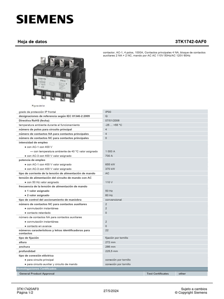 3TK17420AF0 Datasheet Es | PDF | Electricidad | Ingenieria Eléctrica
