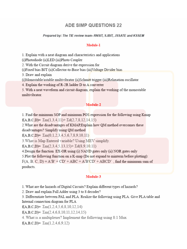 Ade Simp Questions 22 (1) | Download Free PDF | Vhdl | Computer Engineering