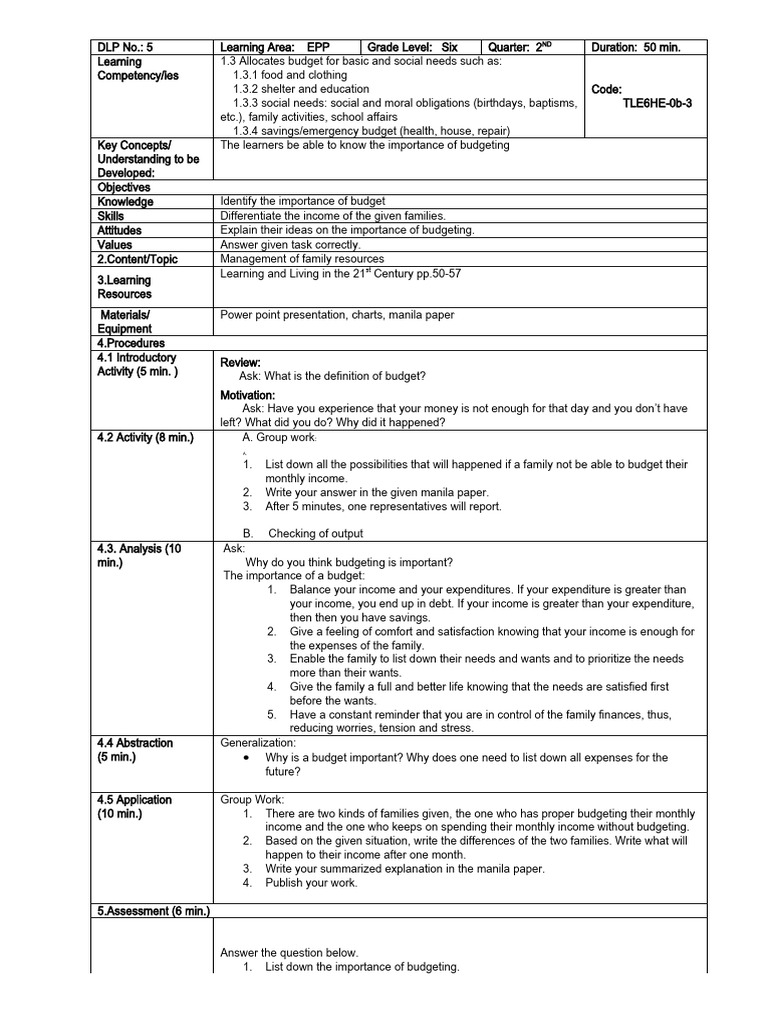 dlp # 5 | PDF | Learning | Budget