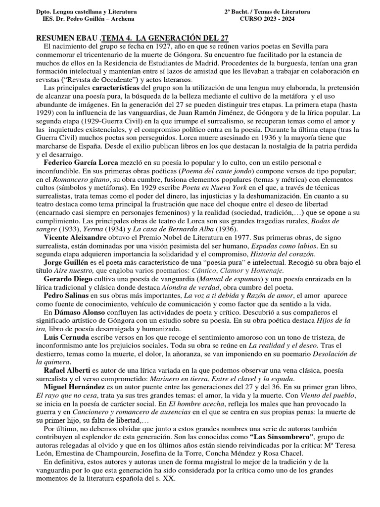 T4. Resumen Ebau24 | PDF | Federico García Lorca | Poesía