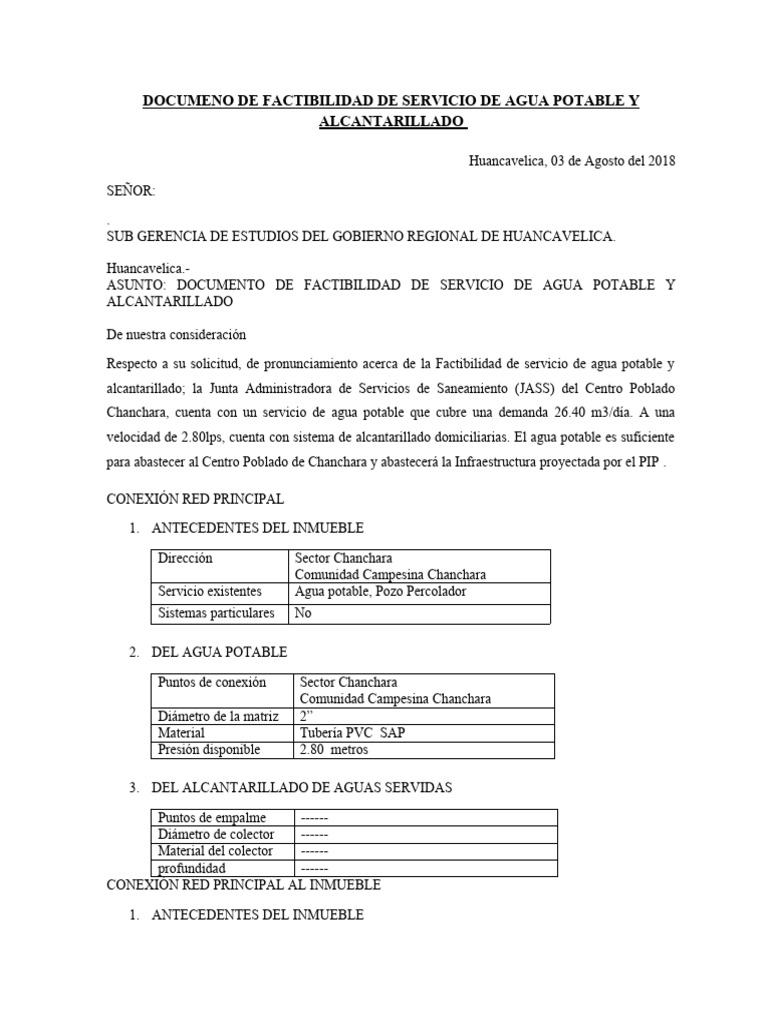 factibilidad de servicio de agua erapata | PDF | Alcantarillado | Gestión de residuos biodegradables