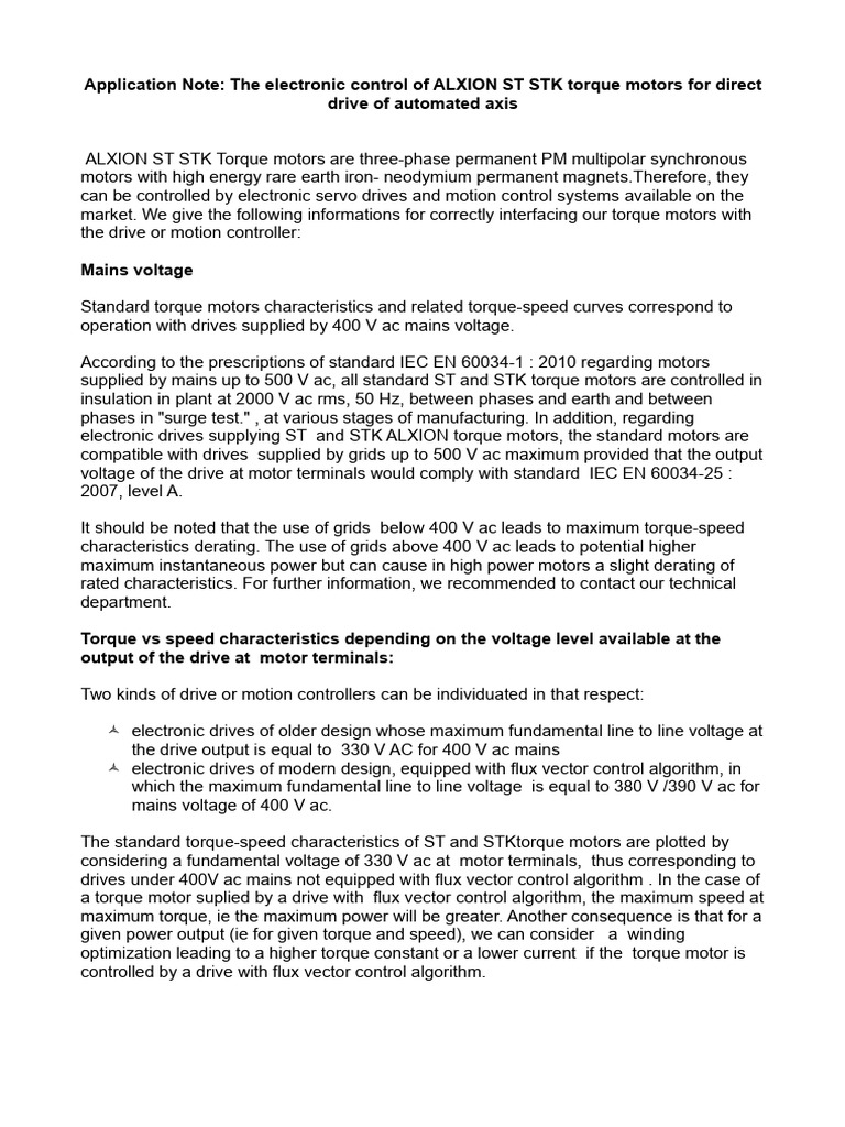 Application Note About ST and STK Torque Motors | PDF | Electric Motor ...