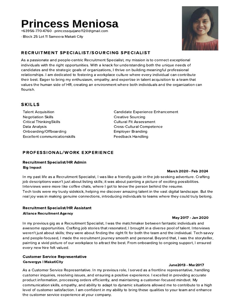 Princess Q. Meniosa - Resume | PDF | Recruitment | Customer ...