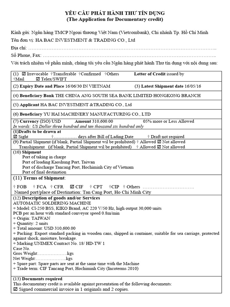2- Mẫu Giấy Yêu Cầu Phát Hành LC (Word) | PDF