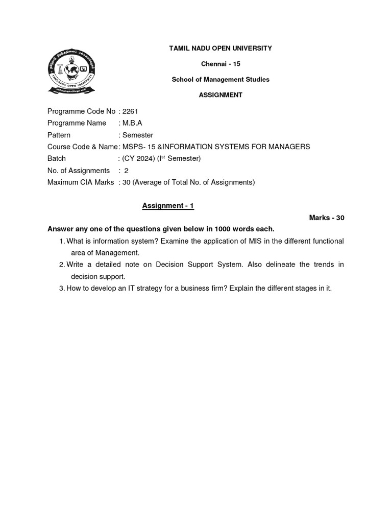 MSPS-15 Assignment 1 - Semester 1 | PDF