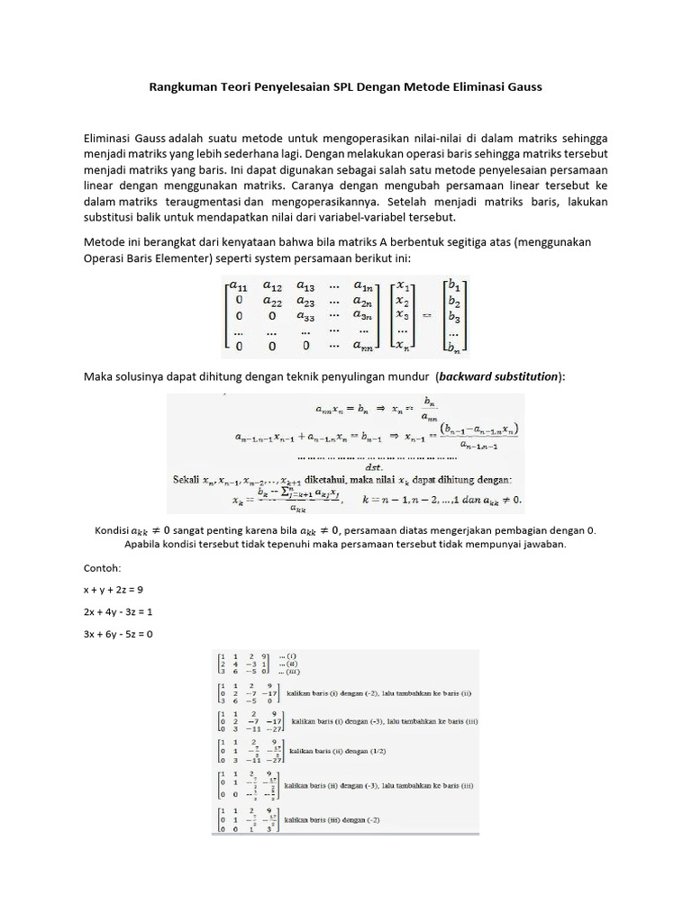 Penyelesaian SPL Dengan Metode Eliminasi Gauss | PDF | Metode & Bahan ...