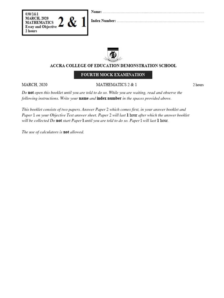 JHS 3 MATHS MOCK 4 | PDF | Area | Rectangle