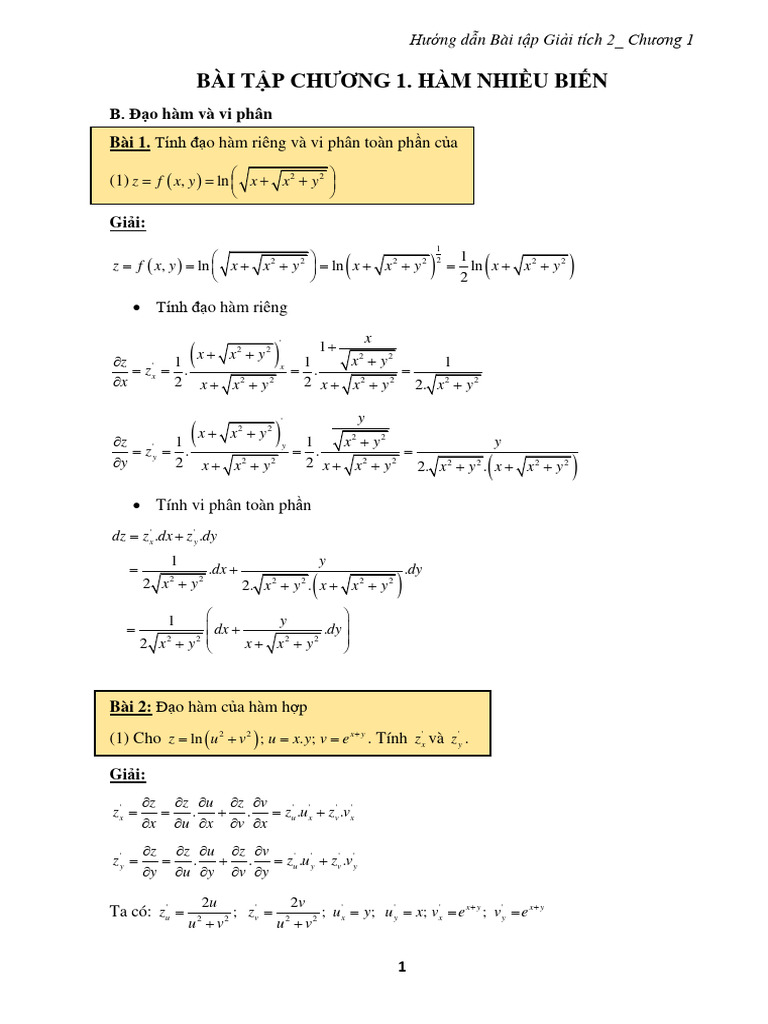 Bai Tap Chuong 1 - Giai Tich 2 | PDF