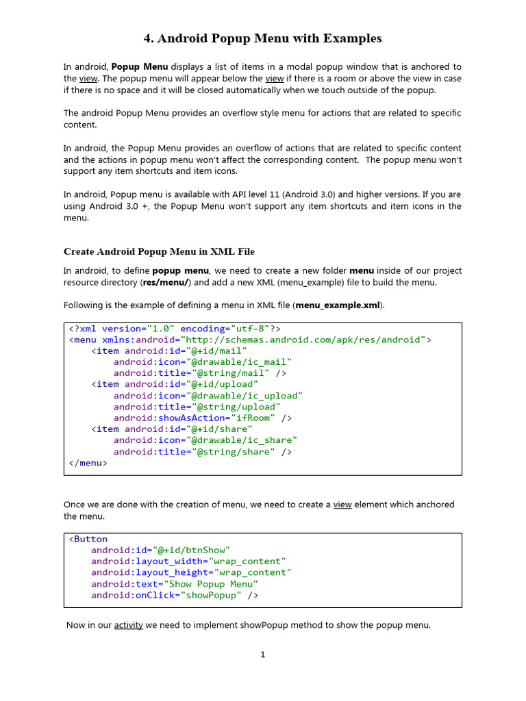 Android Popup Menu With Examples | PDF | Android (Operating System ...