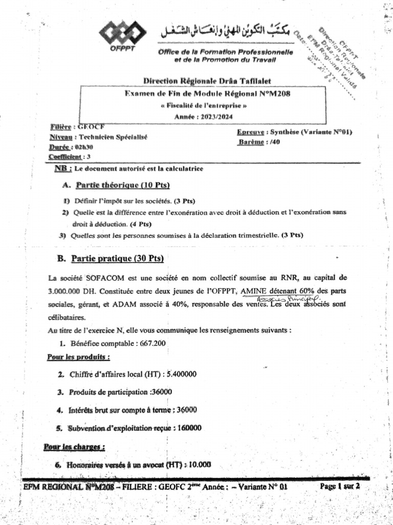 EFM Régional Fiscalité 2023-2024 | PDF