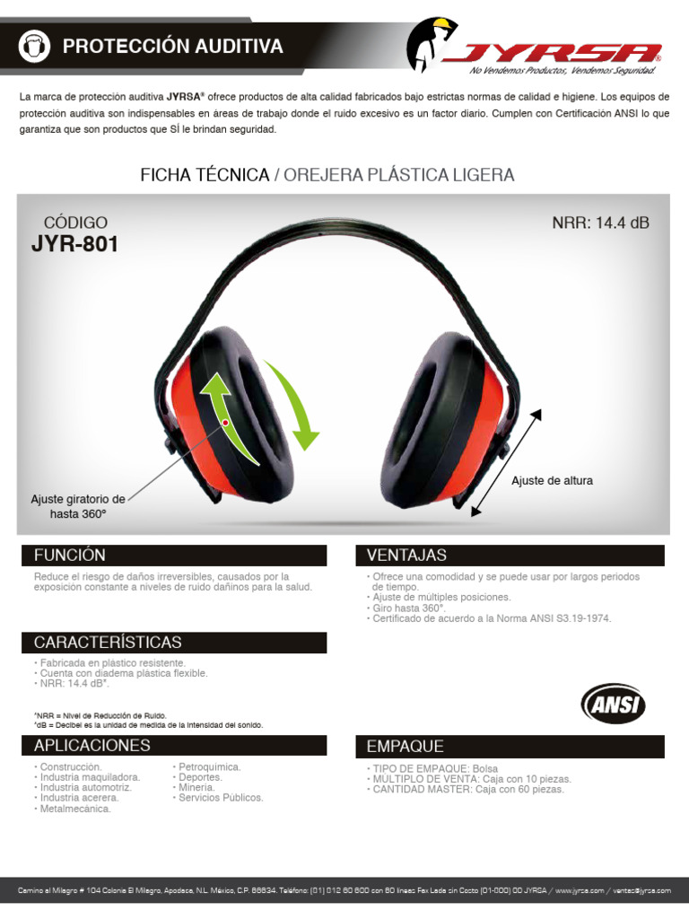 Ficha tecnica OREJERA JYRSA | Descargar gratis PDF | ruido