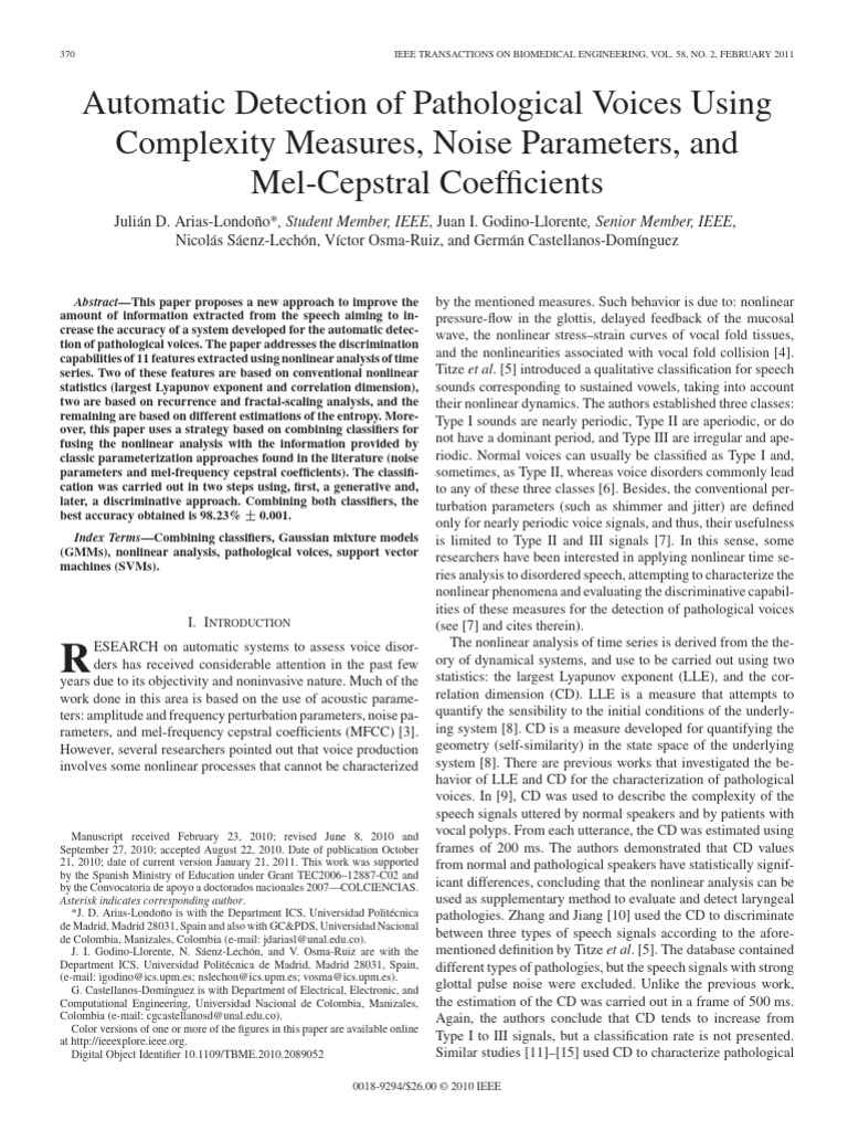 Automatic Detection of Pathological Voic | PDF | Markov Chain | Support Vector Machine