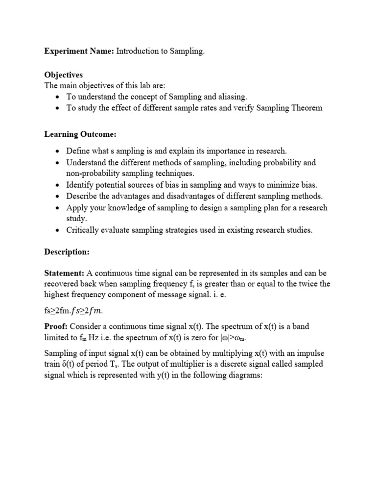 Sampling | Download Free PDF | Sampling (Signal Processing) | Discrete Time And Continuous Time