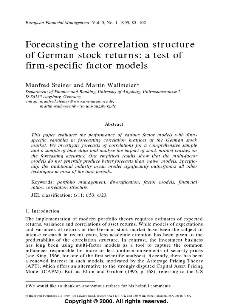 Forecasting The Correlation Structure of German Stock Returns - A Test ...