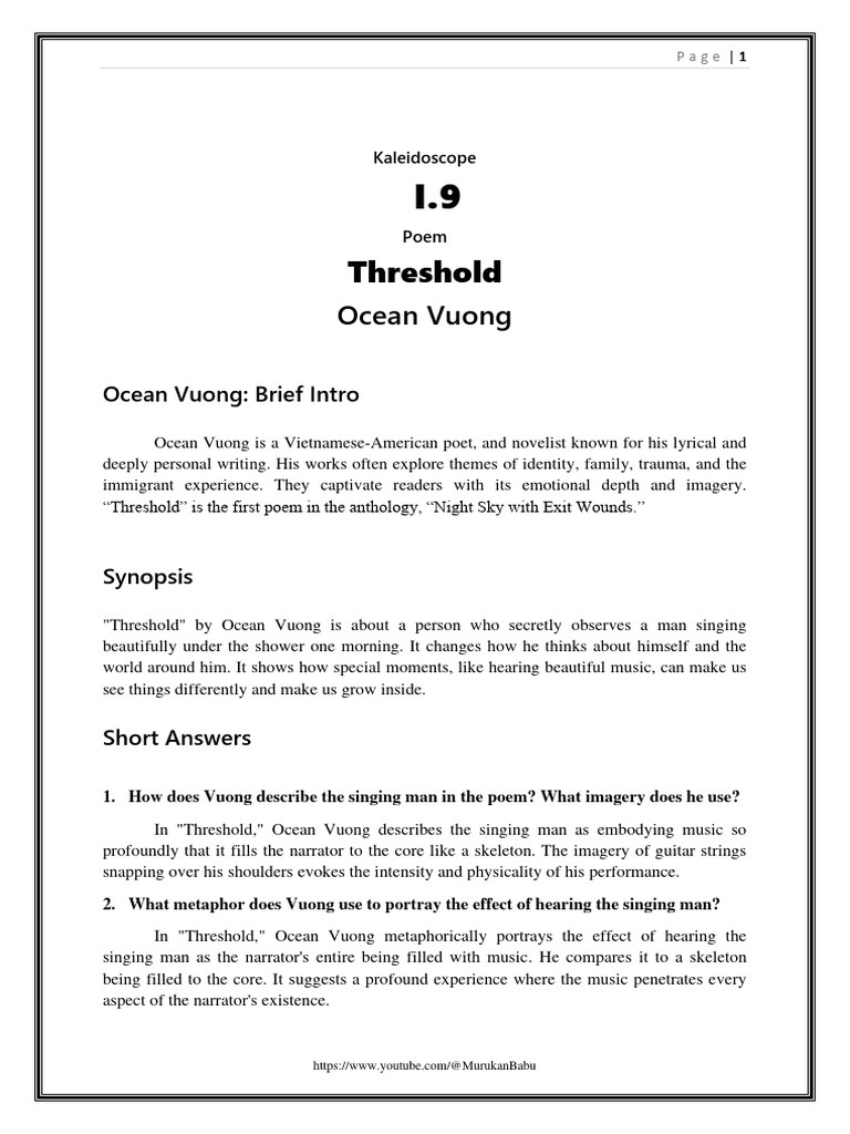 9 Threshold OCEAN VUONG COMPLETE NOTES | PDF | Experience | Poetry
