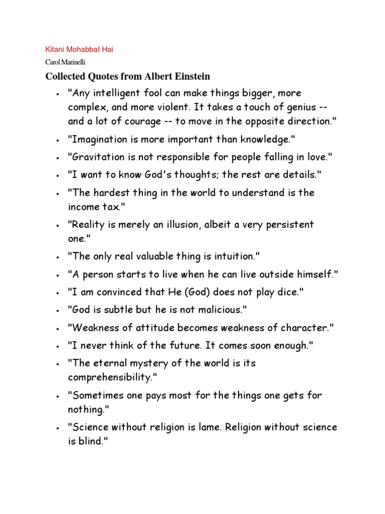 Einstein's Wisdom: Collected Quotes | PDF | Reality | Science