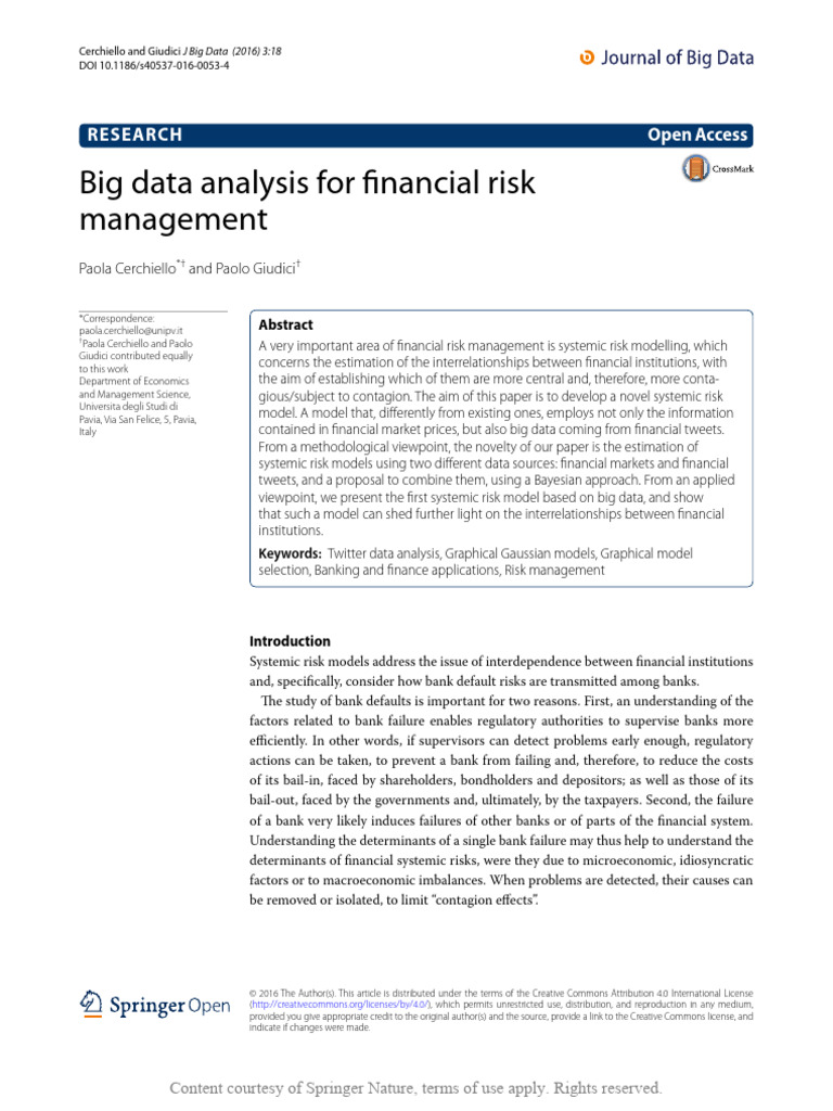 Big Data Analysis For Financial Risk Management | PDF | Systemic Risk ...