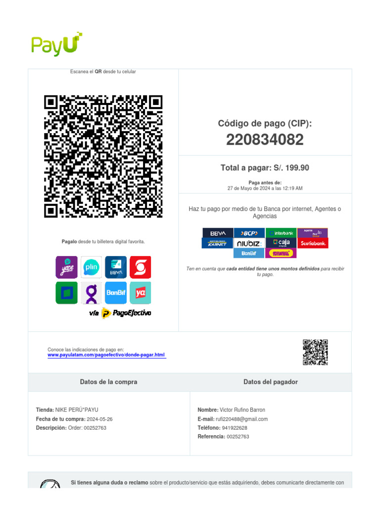 ReciboPago PAGOEFECTIVO 3205032747 | PDF