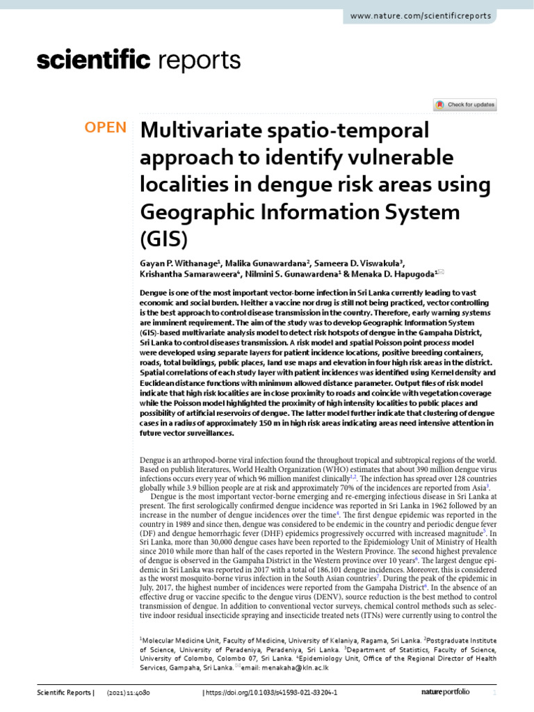 Multivariate Spatio Temporal Approach To Identify Vulnerable Localities in Dengue Risk Areas ...