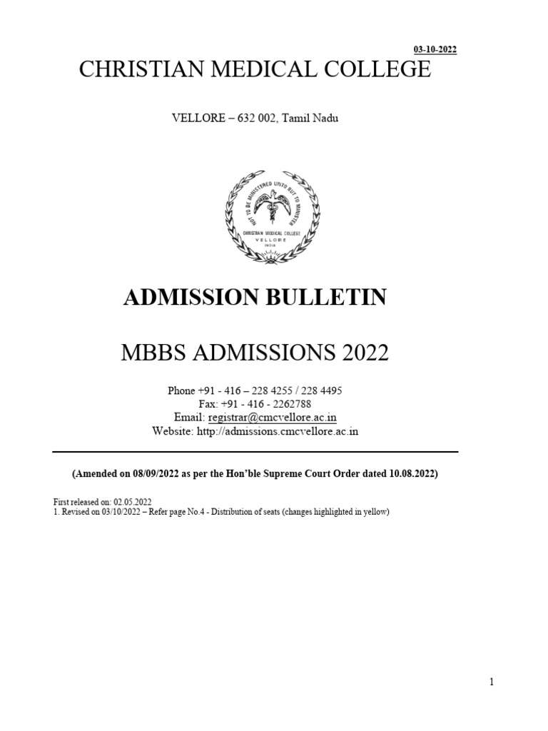 MBBS Information Bulletin 3oct2022 | PDF | Medical School | Debit Card