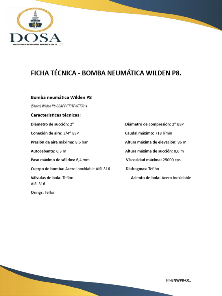 Ficha Técnica Bomba Neumática. | PDF
