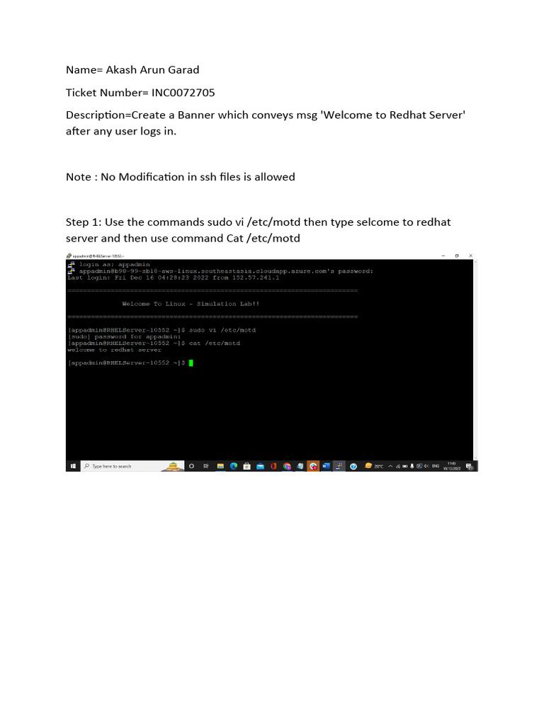 Create Welcome Banner for Redhat Server | PDF | Computers