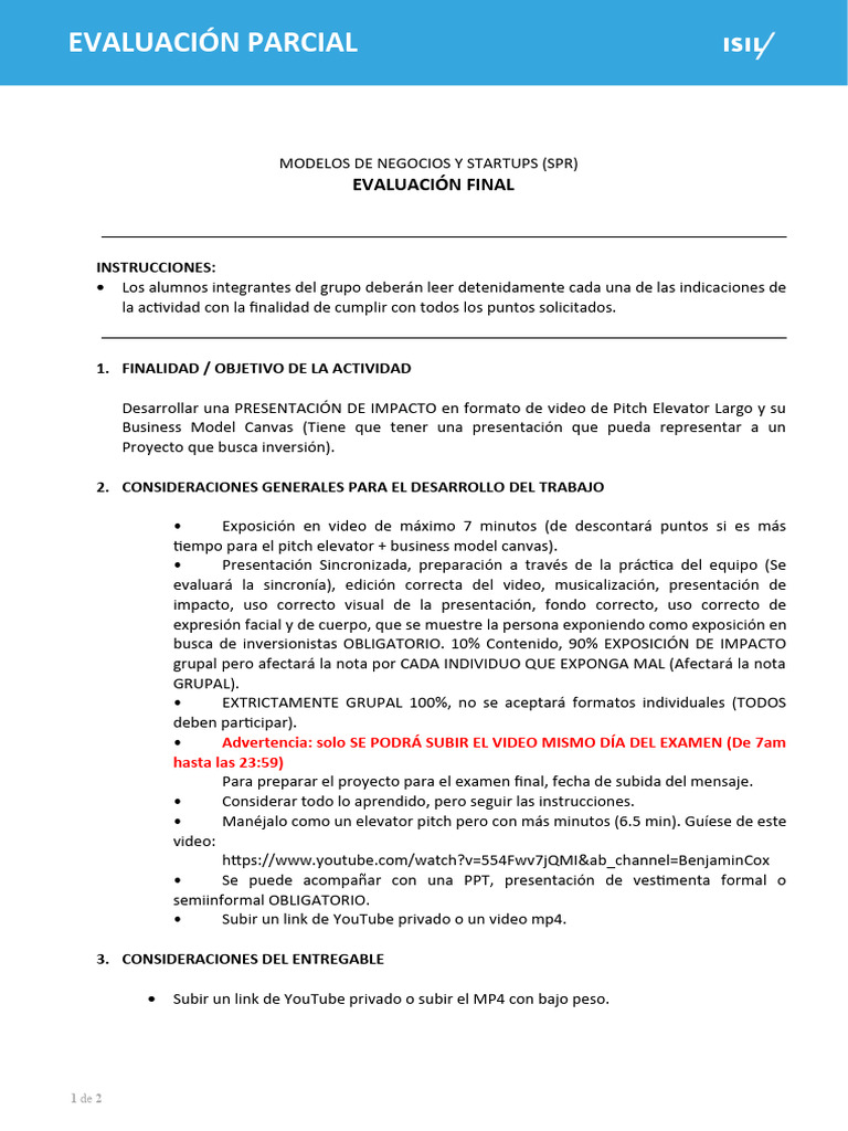 Evaluación Final (Proyecto) - Modelos de Negocios y Startups (SMR-SPR ...