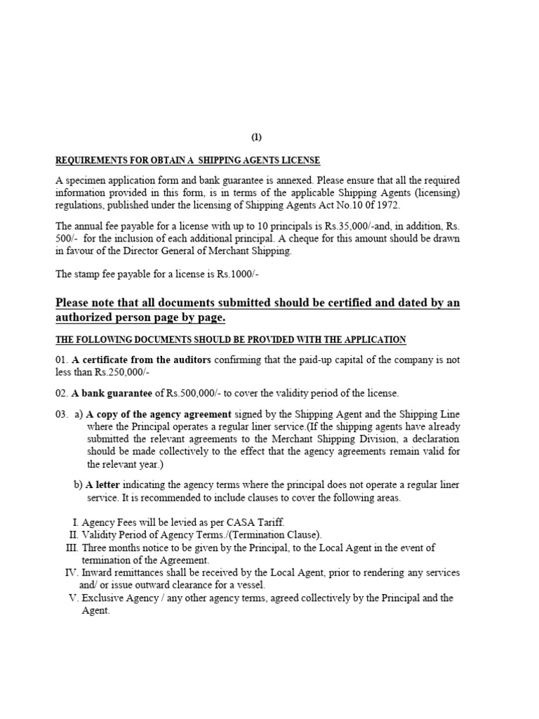 Shipping Agent License Requirements | PDF | Banks | License