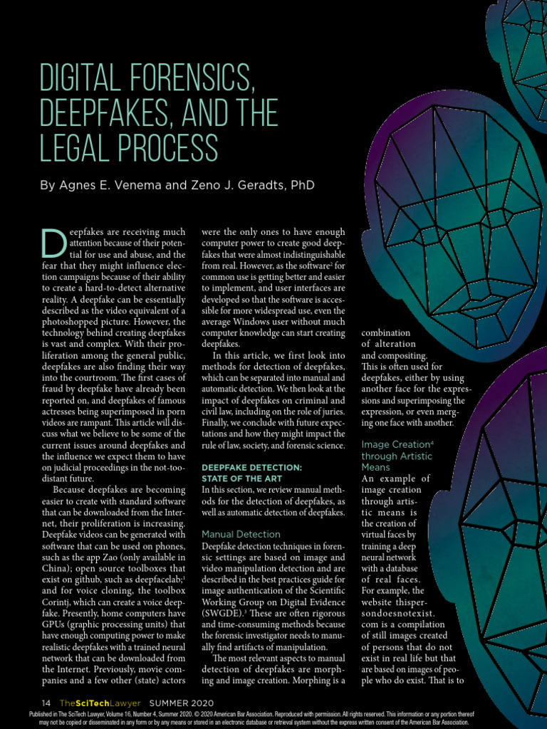 Digital Forensics Deepfakes and The Legal Process Venema Geradts2020 | PDF | Prosecutor | Image