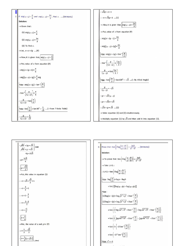 Arg (Z Arg (z-1) ,: and Z. Solution: That, Z Equation | PDF | Complex ...