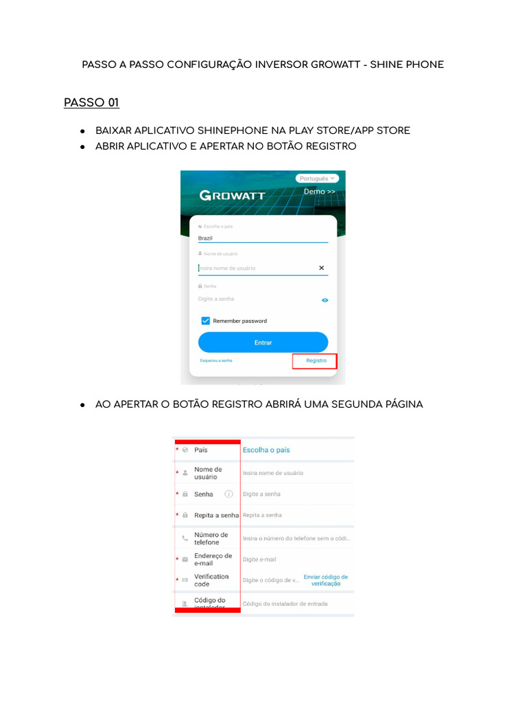 Passo A Passo Configuração Inversor Growatt - Shine Phone | PDF ...