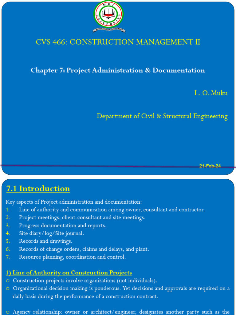 Project Administration in Construction | PDF | Law Of Agency | General ...