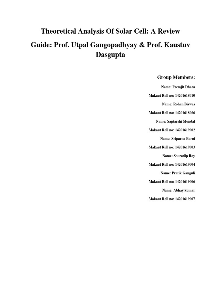 Theoretical Analysis of Solar Cell | PDF | Semiconductors | Photovoltaics